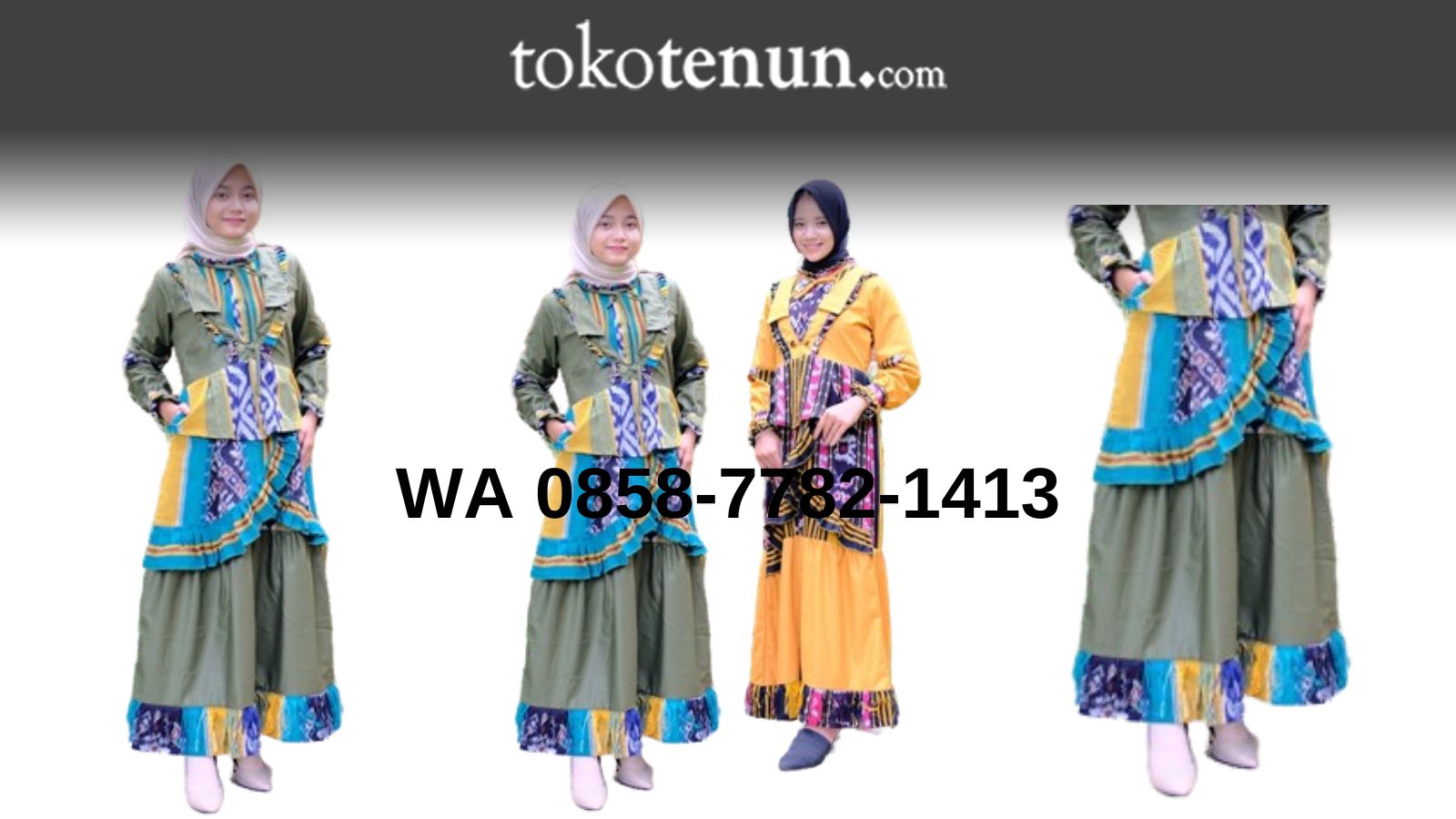 5 Model Gamis Troso Kombinasi Tenun Polos | Tokotenun.com
